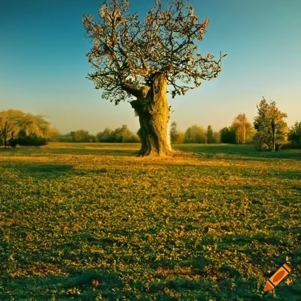 An image in high resolution of a lonely old pear tree in the middle of ...