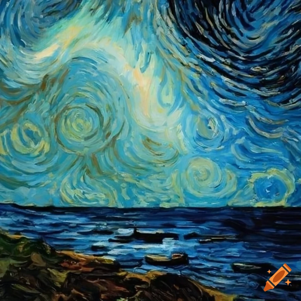 Iconic Van Gogh painting of a stormy sky and turbulent sea and ...