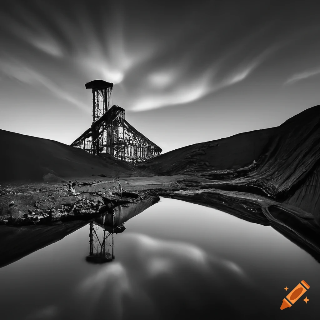 Striking monochromatic photograph of a coal mine