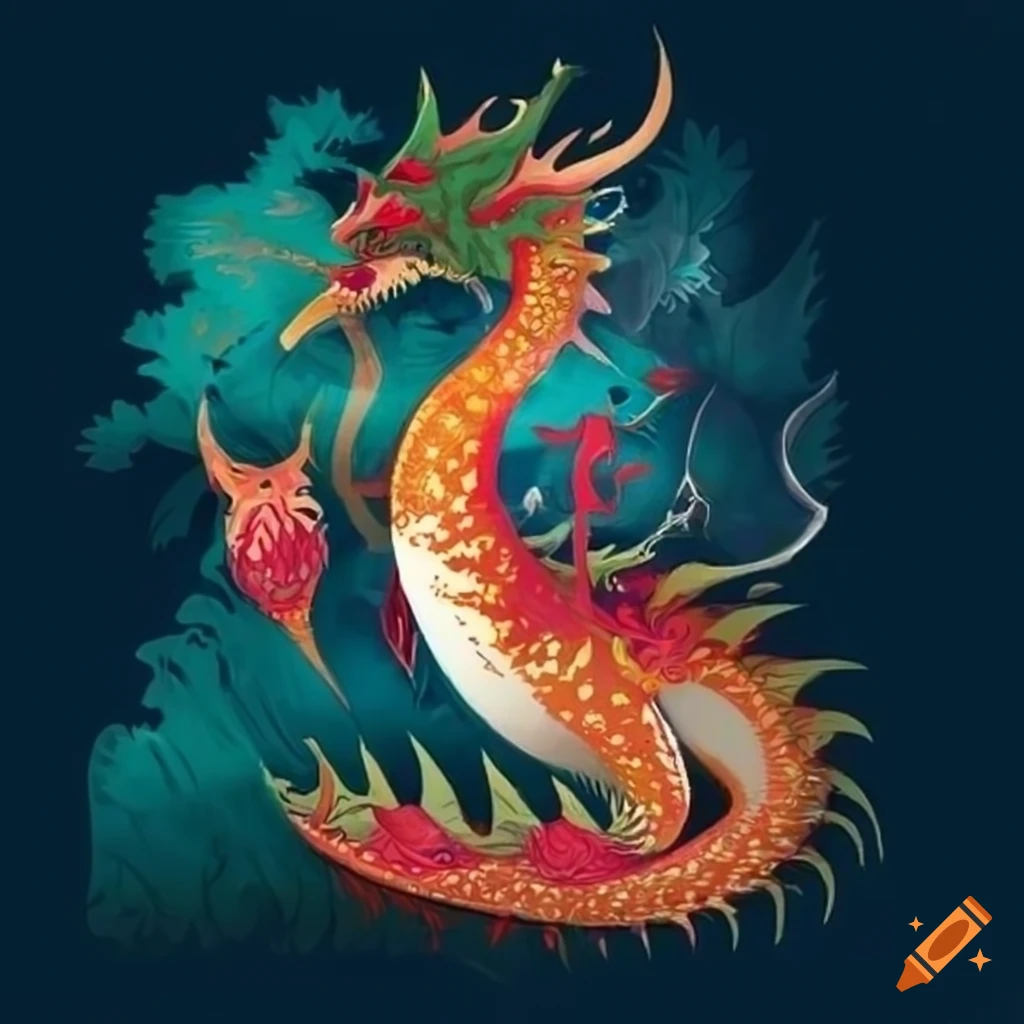 A dragon penguin in mystical oriental style