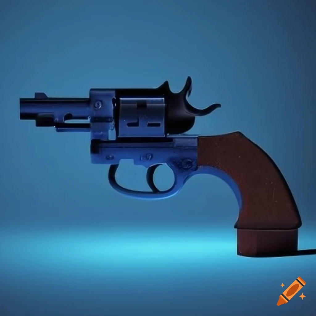 Dark blue ice brick sculpture of a revolver, side profile on Craiyon