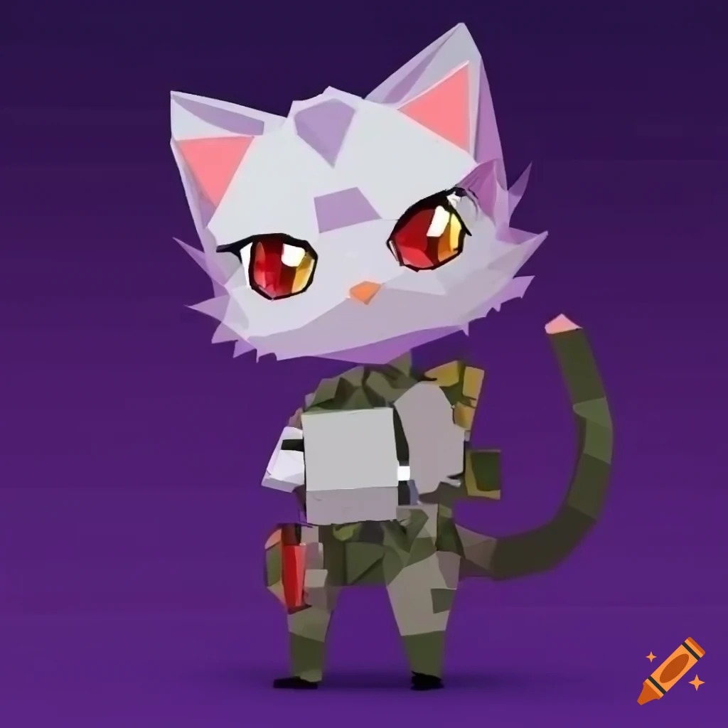 Low-poly chibi evil villain kitty in tactical gear on Craiyon