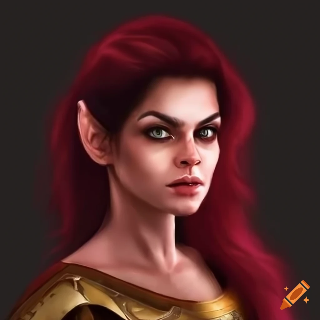 Realistic portrait of a beautiful half-orc woman wearing roman attire
