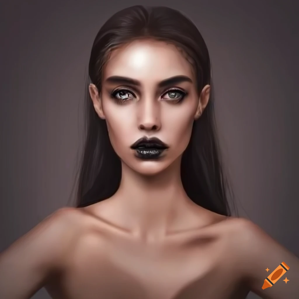 A depiction of a skinny Greek goddess with an oval face, medium lips ...