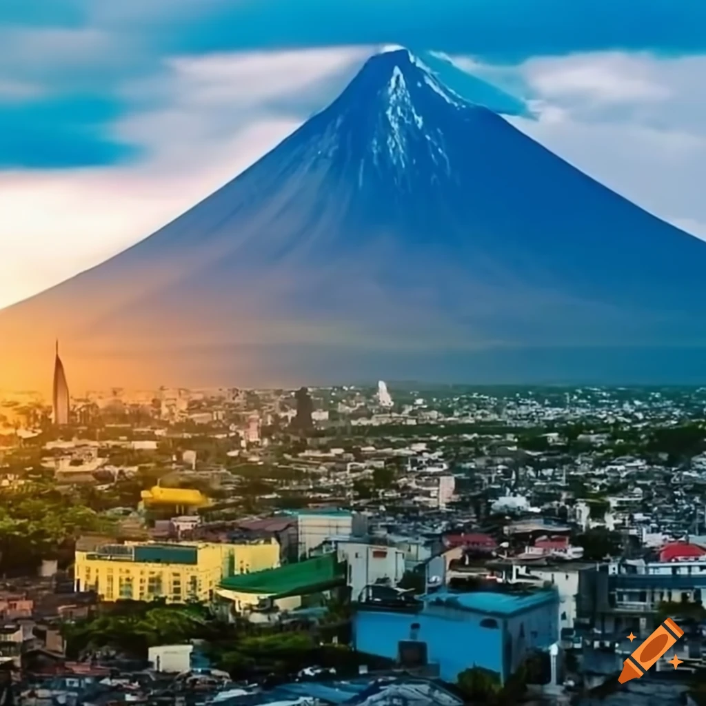 Legazpi city, albay with tall buildings and mayon volcano