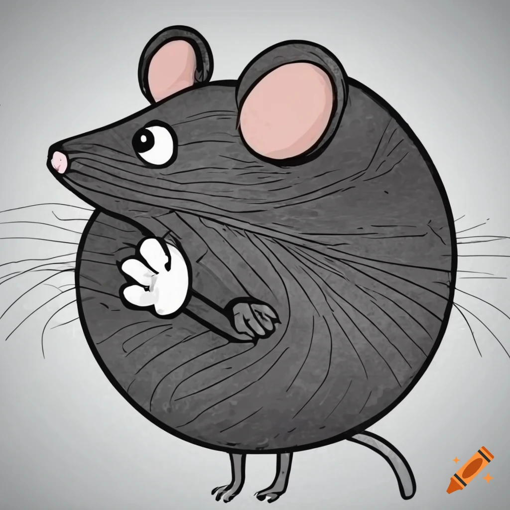 A mouse in the shape of a ball, in a cartoon style using black outlines