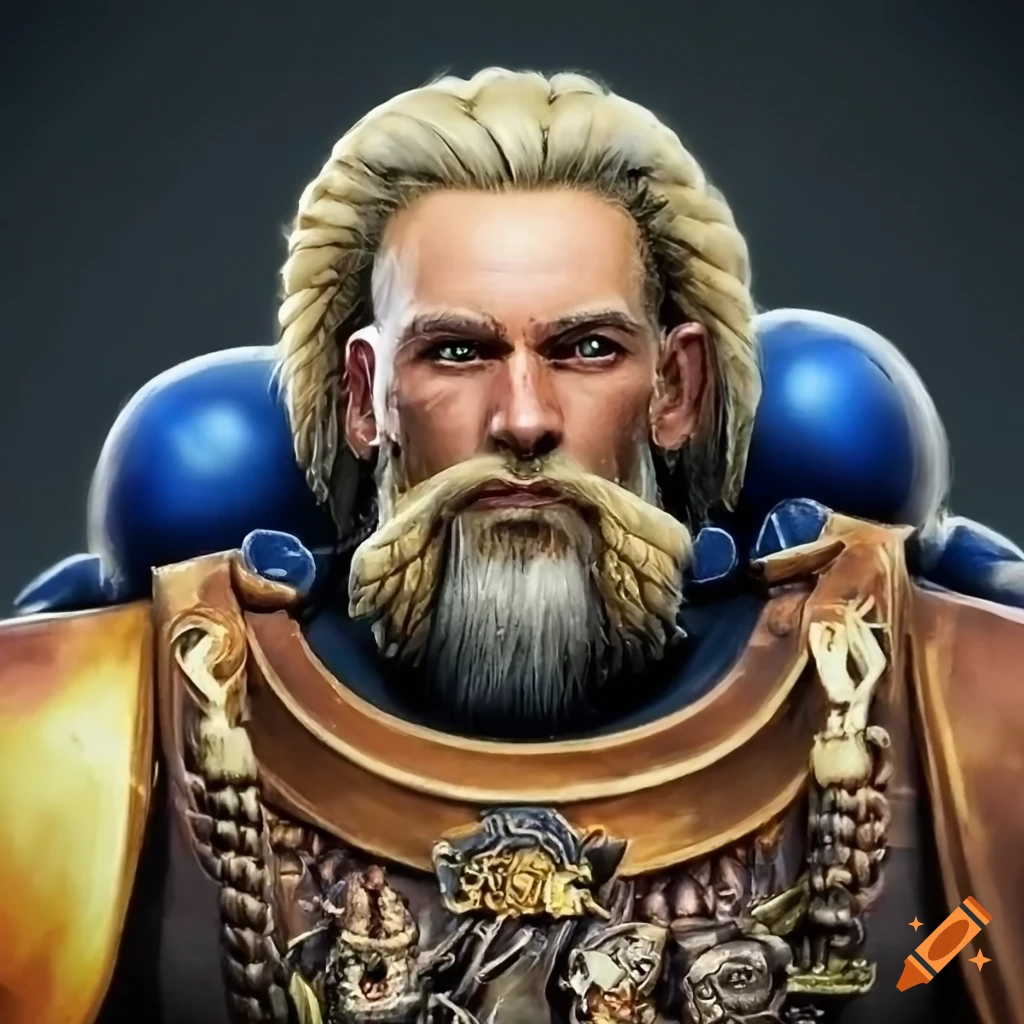 Warhammer 40 000 male space marine blonde braided hair braided beard on ...