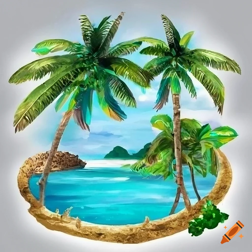 Illustrate a digital art series of tropical island paradises ...