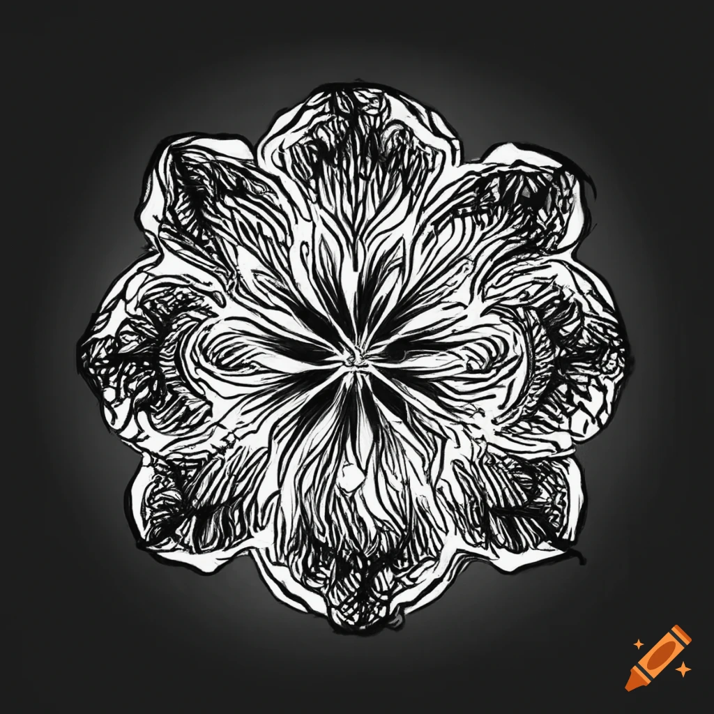 Intricate flower, single black line, line art, white background