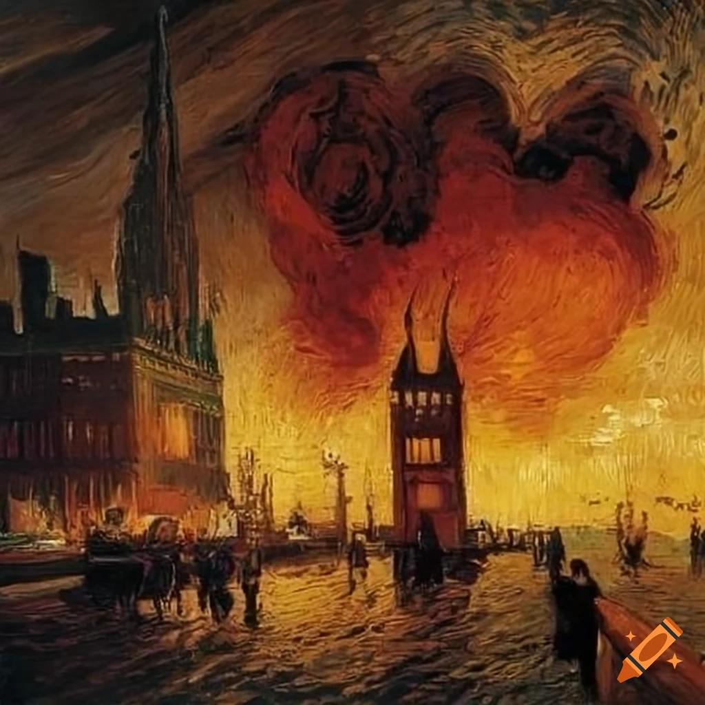 The london fire, as painted by van gogh on Craiyon