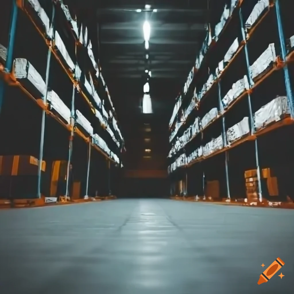 Empty warehouse with platforms on floor, clean warehouse, light ...