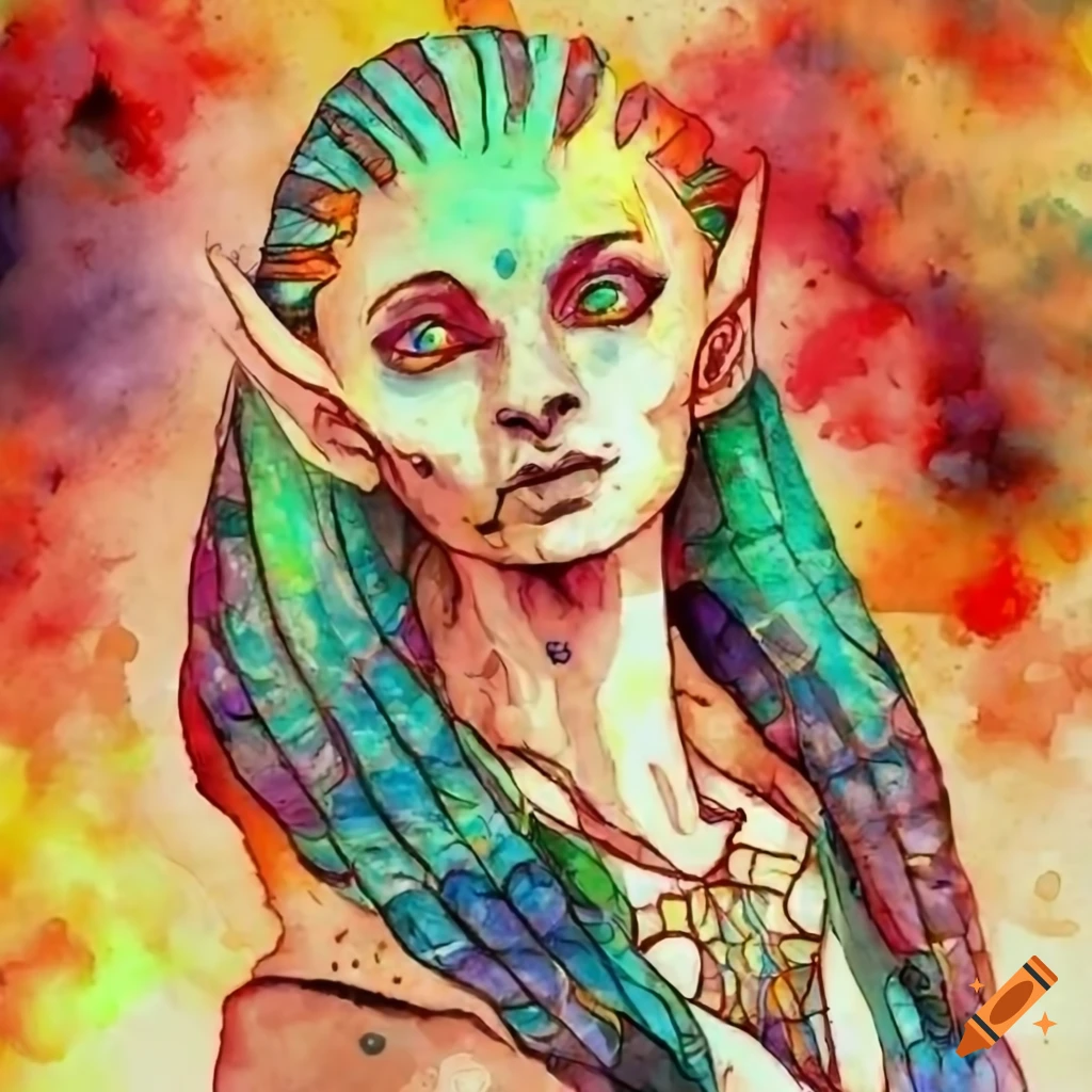 A winged humanoid sphinx with long hair in the style of a dragon age ...