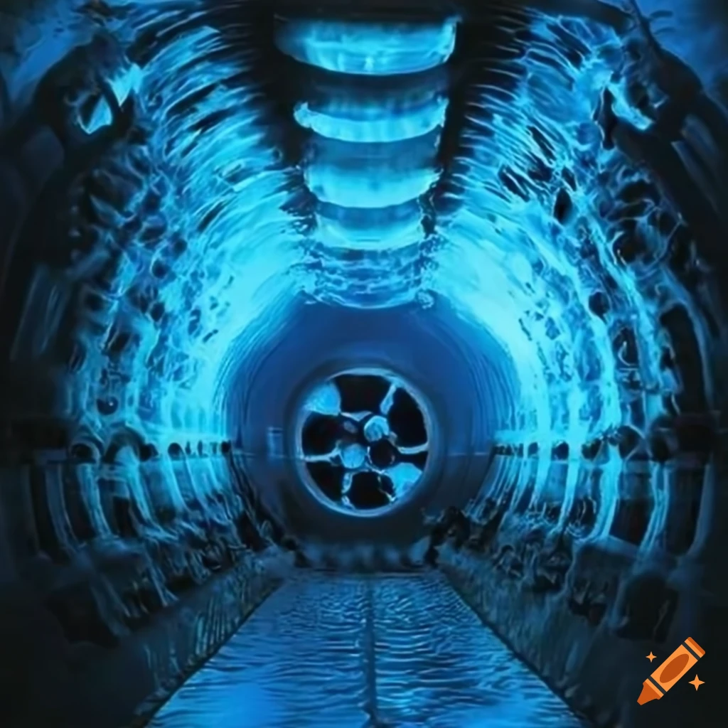 A nuclear reactor fuel pool glowing blue on Craiyon