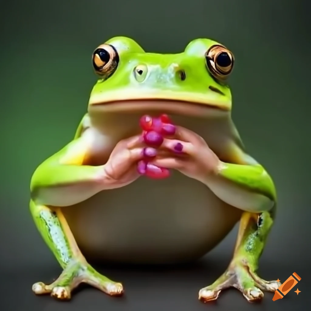 A fun-loving frog striking a dab pose with excitement on Craiyon