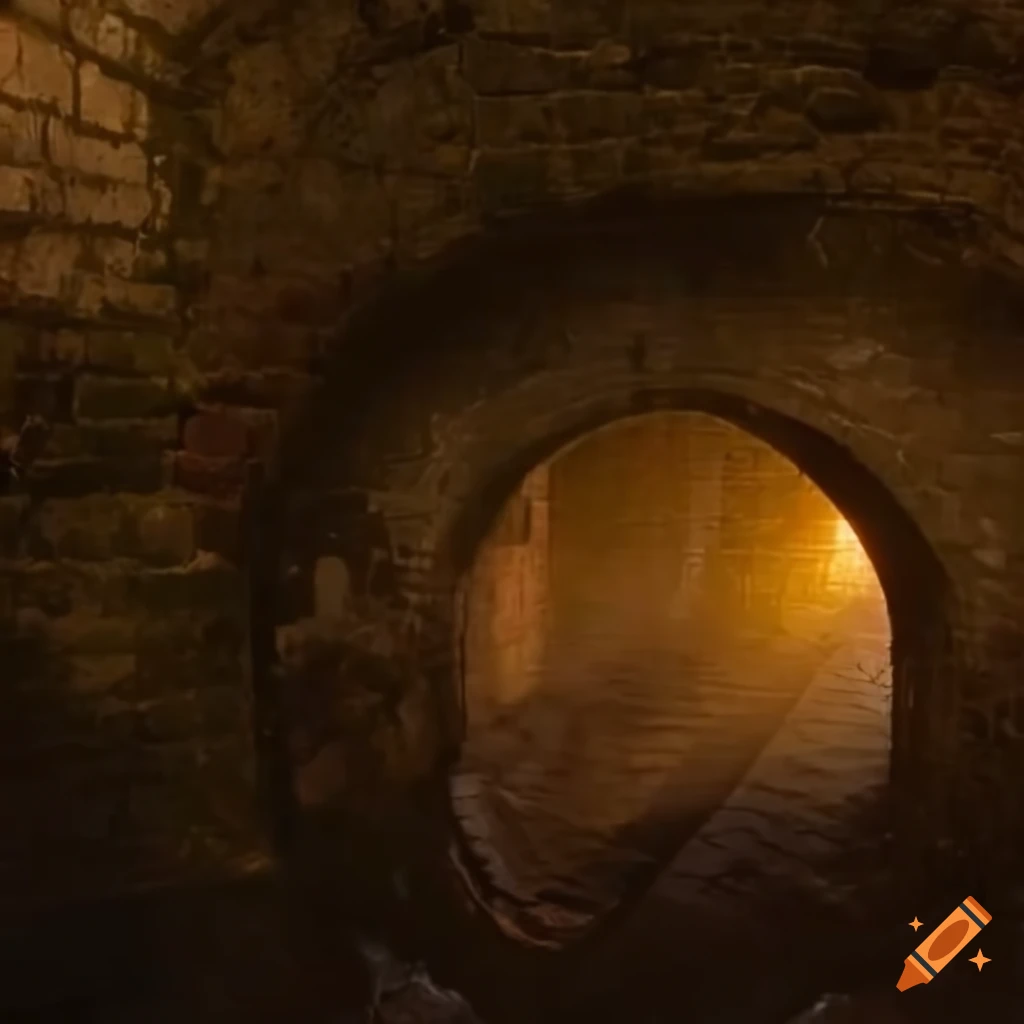 1700s London wet muddy medieval sewer low angle sunrise on Craiyon