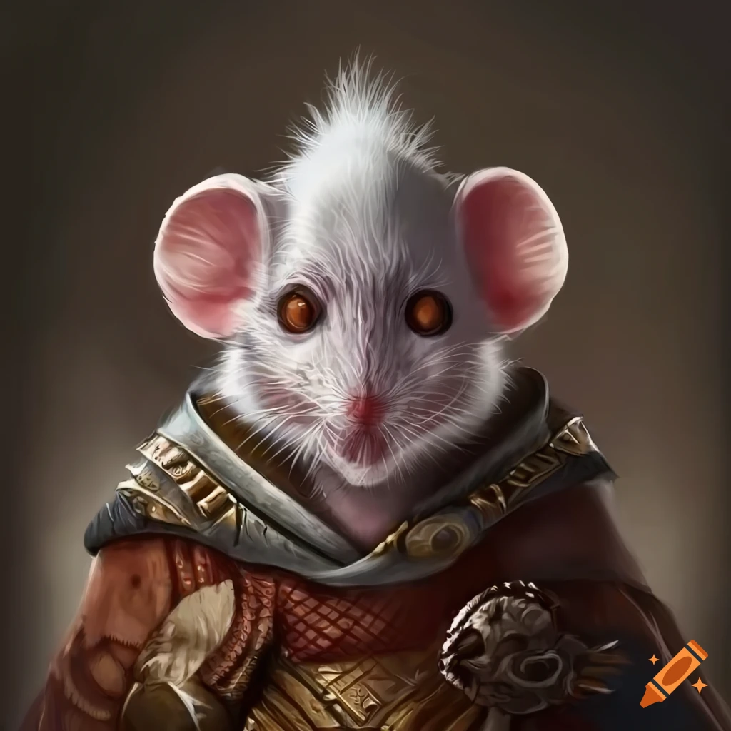 Photorealistic portrait of white scarred mousefolk with warrior attire ...