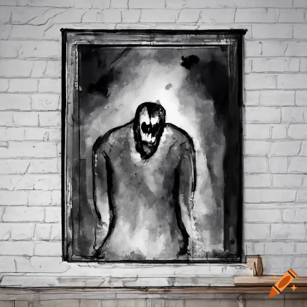 Black and white watercolor scary window man on Craiyon