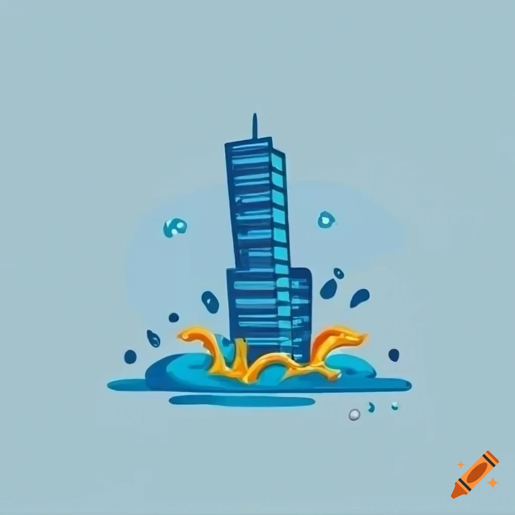 Blue cartoon skyscraper with eyes and mouth splash simple modern icon ...