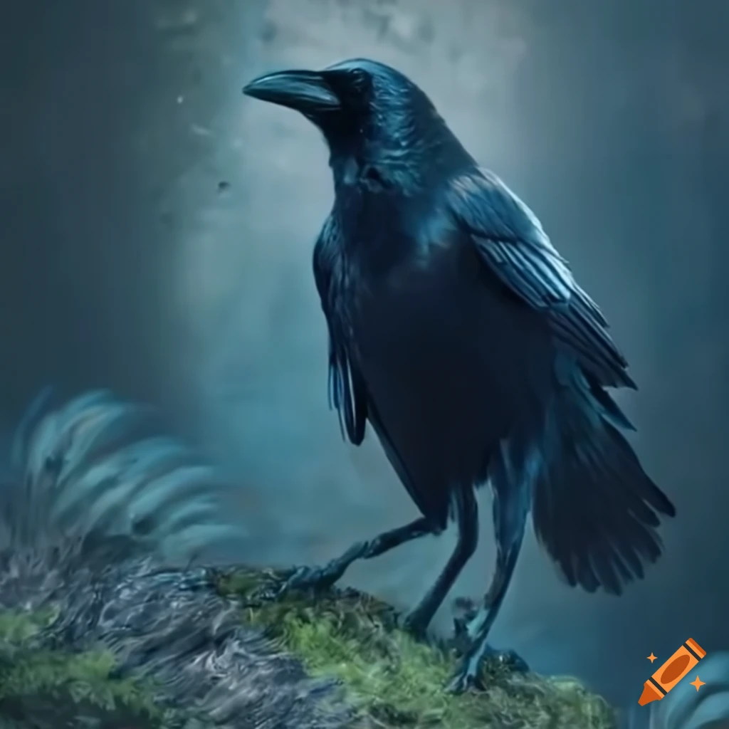 A dynamic movie scene with a corvus raven in a monet-inspired style