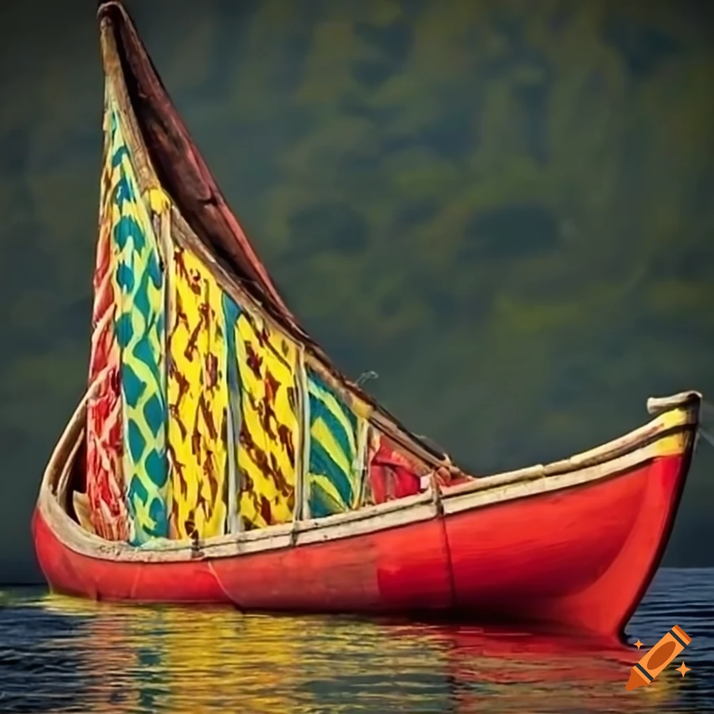 Majestic African canoe in red, yellow, and green colors on Craiyon