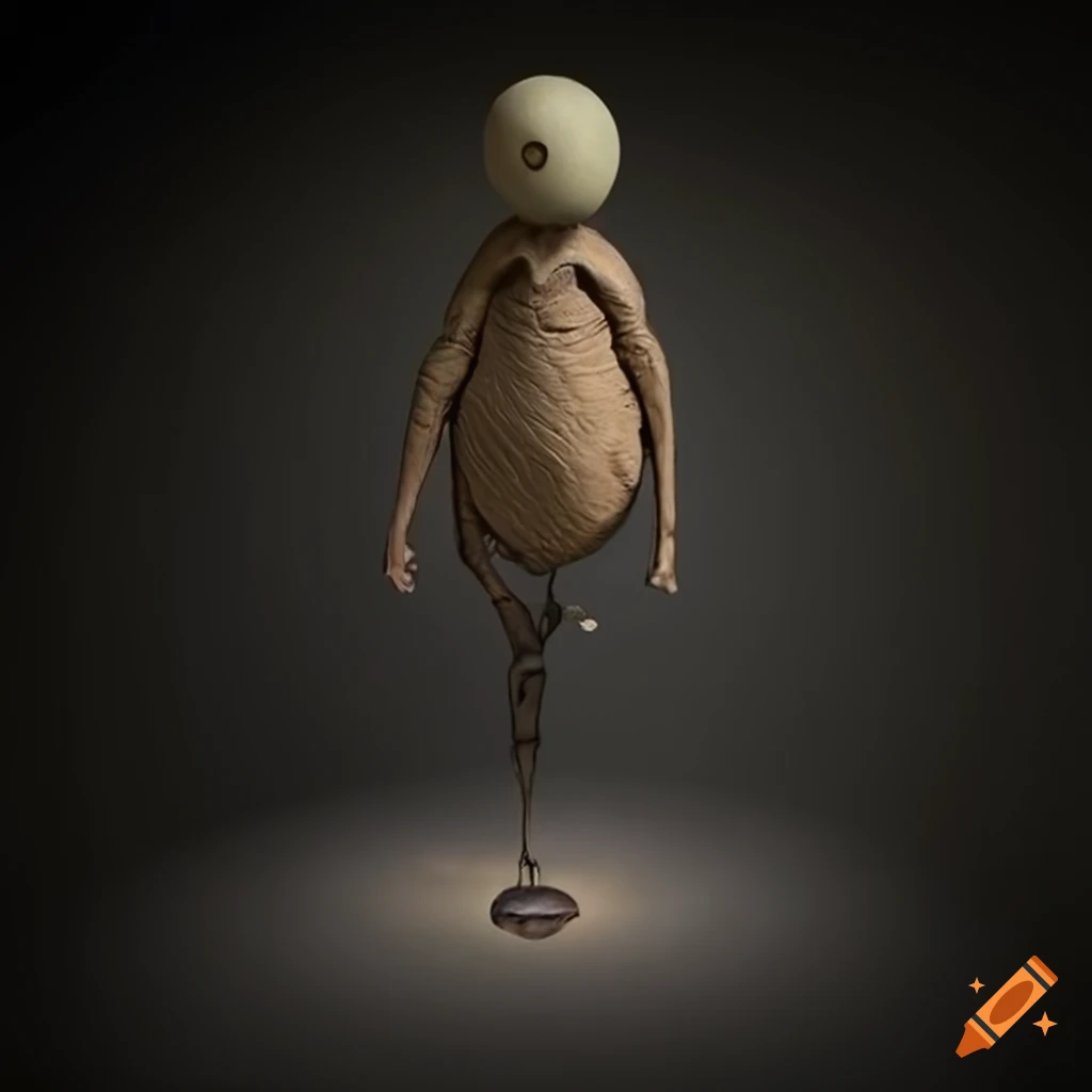 Surreal digital art of a tiny man standing on an object on Craiyon