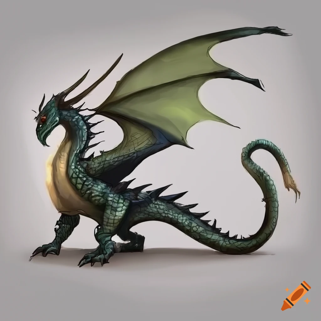 Dragon concept designs, side view, full body with soft colours