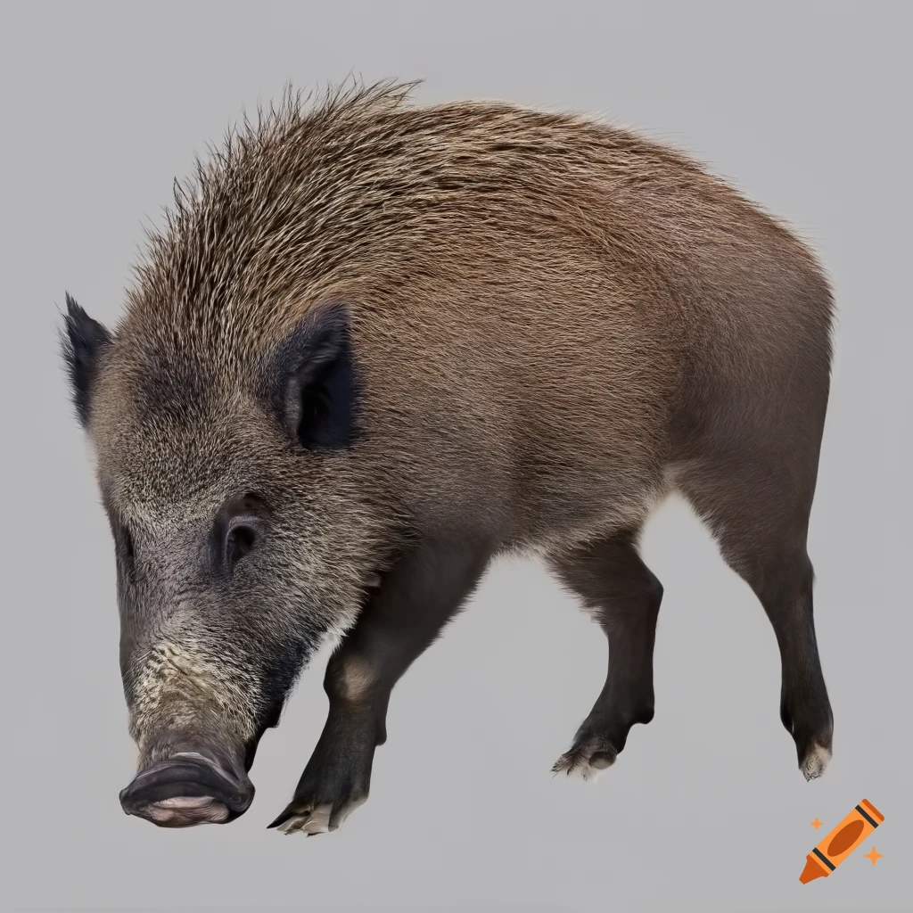 Stunning wild boar foraging in a pristine realistic white background