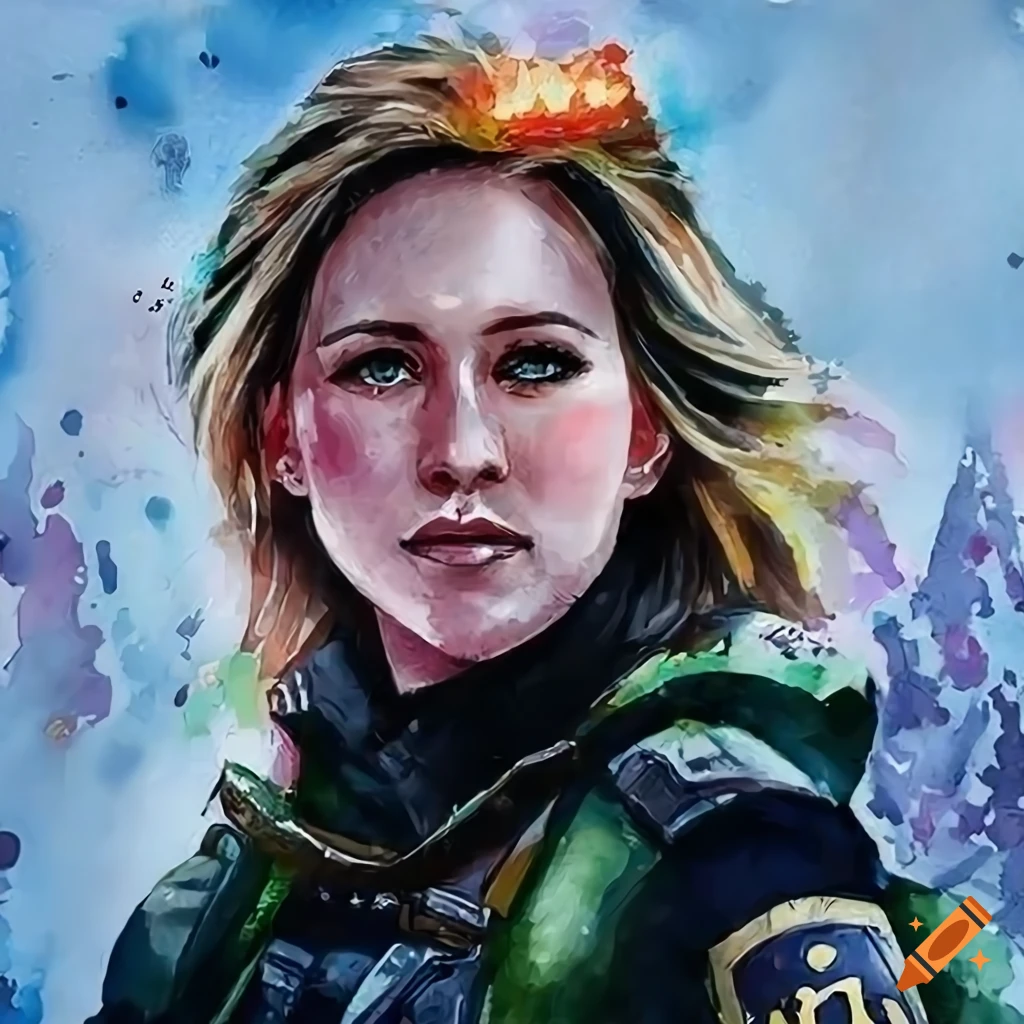 Headshot Portrait of as an evil female US Army treasure hunter who ...