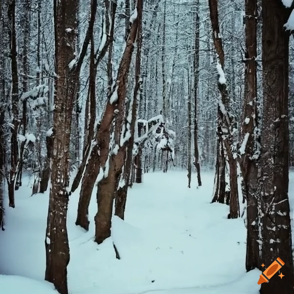 A beautiful snowy clearing in the forest in russia