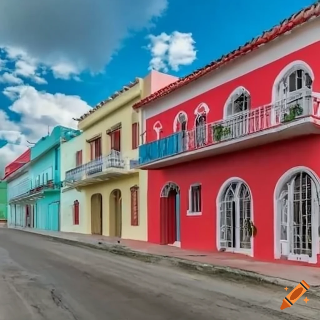 Peaceful cuban neighborhood with charming red and white houses