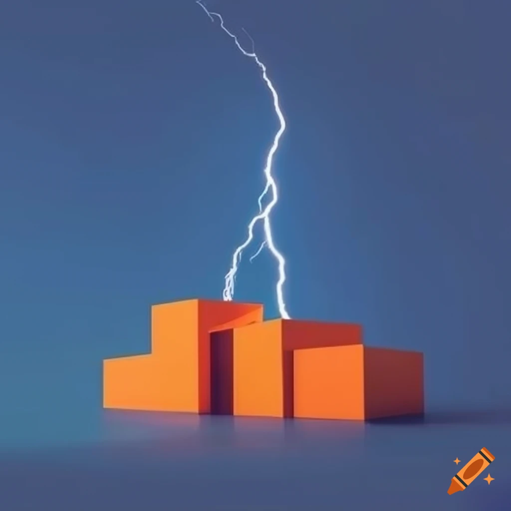 Minimalist architecture concept, orange and blue constrast lightning on ...