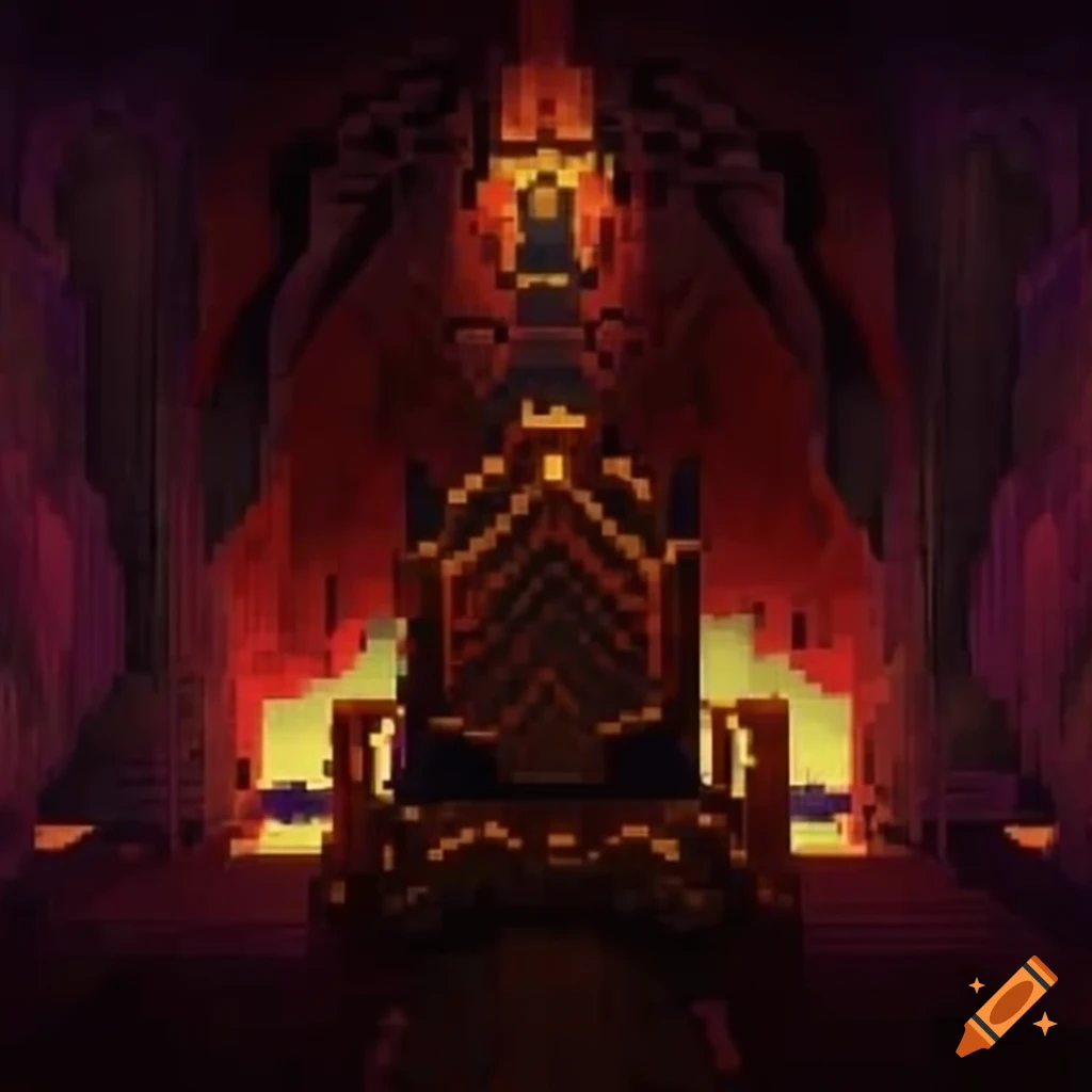 Video game pixelated vampire throne room no people in it