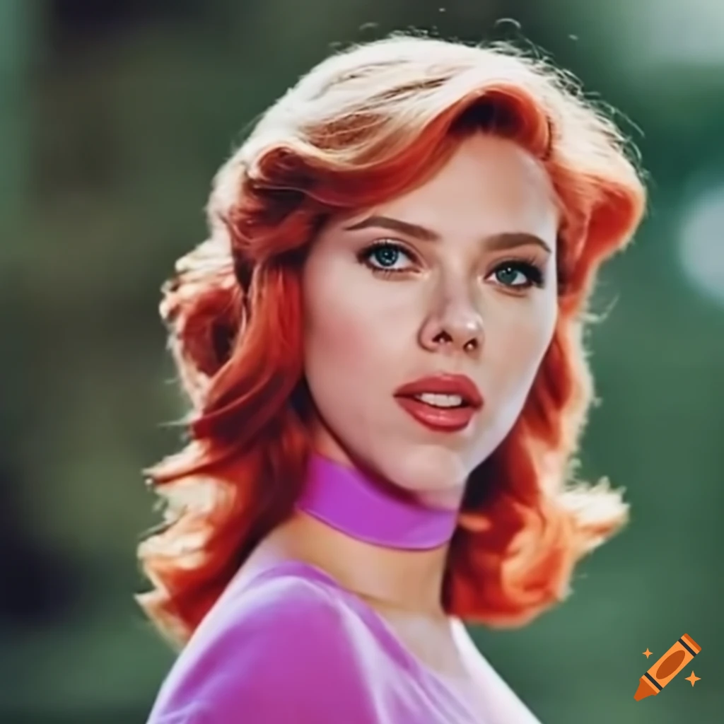 Scarlett Johansson portrays Daphne Blake in a live action movie circa 1975 on Craiyon