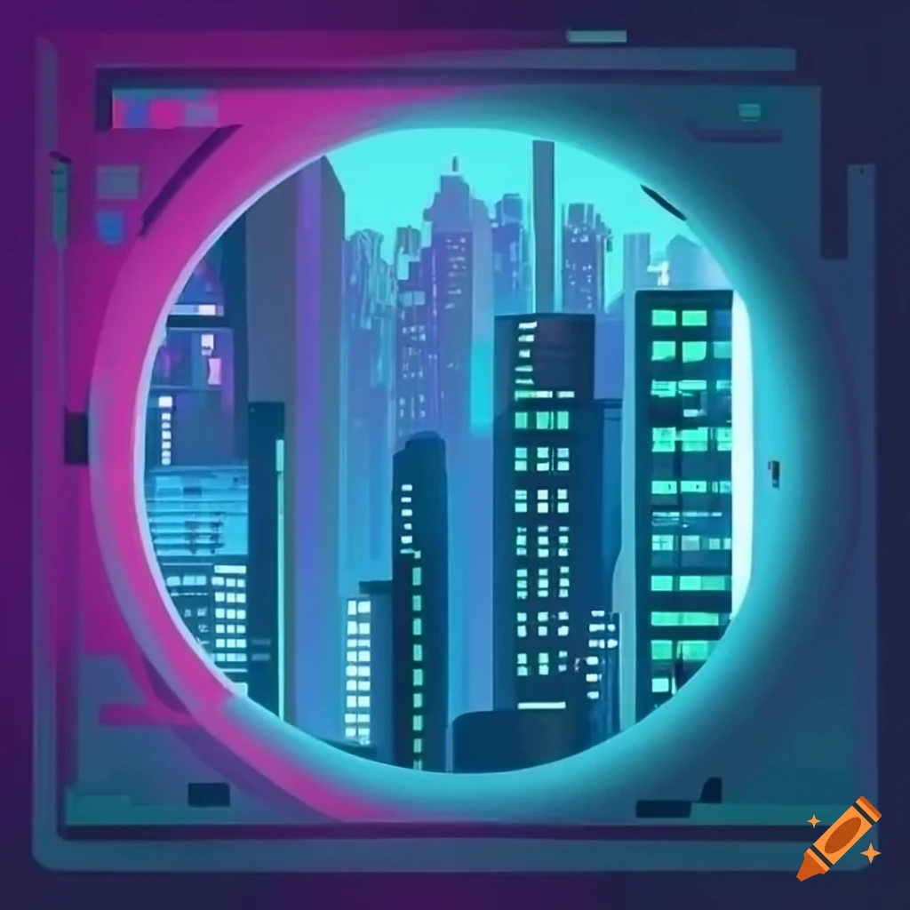 Window view of a cyber city in detail on Craiyon