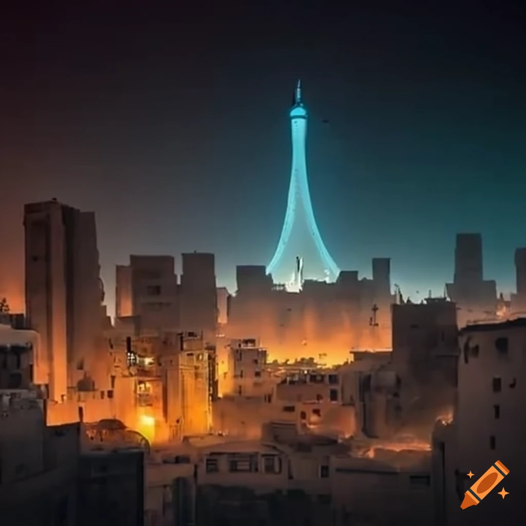 Futuristic cityscape of an iranian town in the year 2050