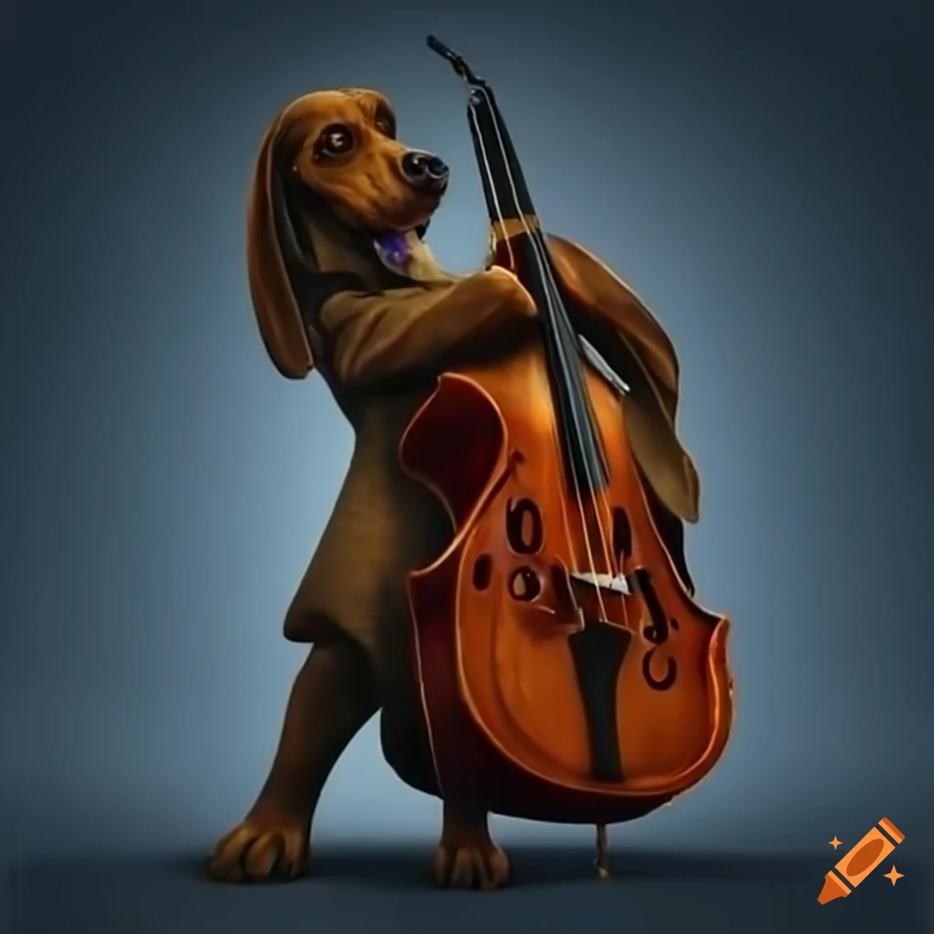 Hound dog playing double bass
