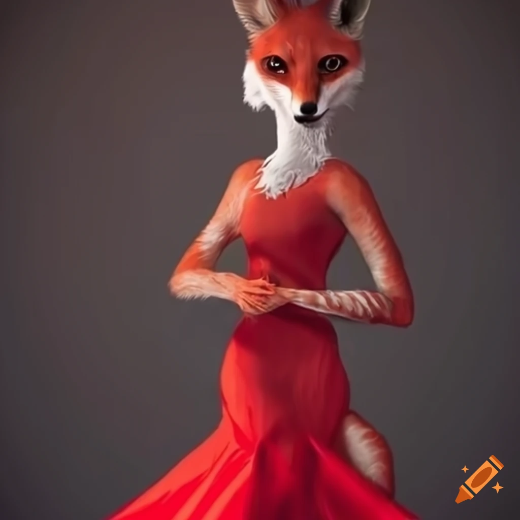 An humanoid fox in a red dress on Craiyon