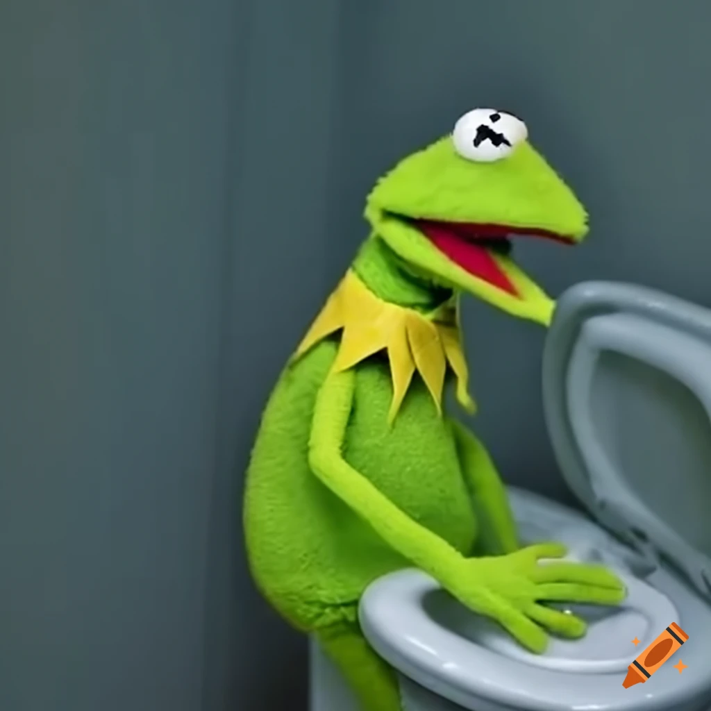 Kermit the frog sitting on a toilet on Craiyon