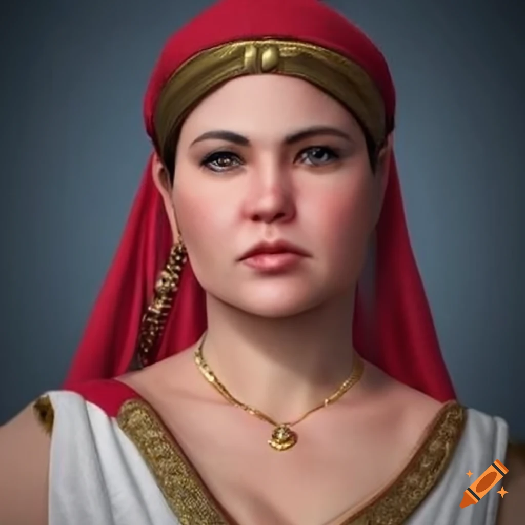 1/4 body realistic portrait of a chubby woman in ancient roman attire
