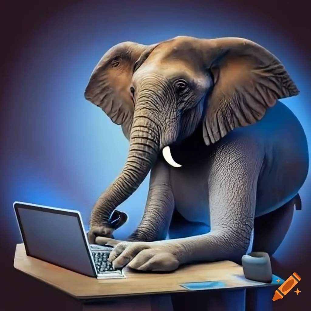 Elephant using a computer on Craiyon