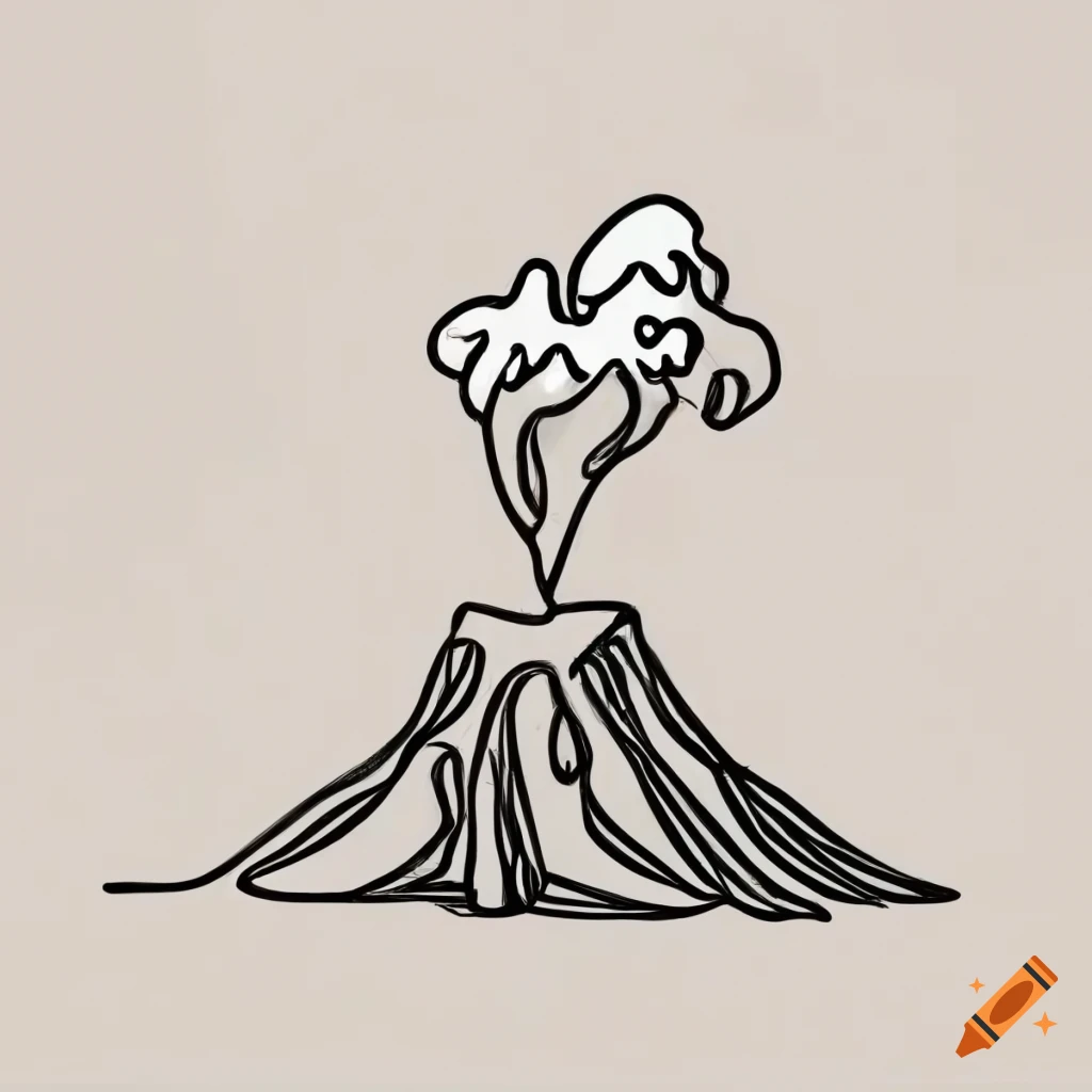 A one line drawing of a volcano