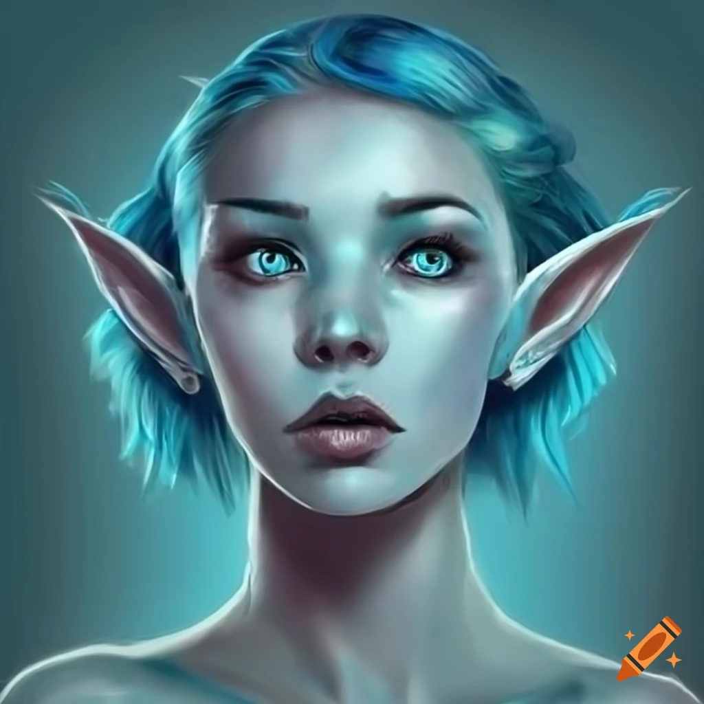Aquatic elf woman with light blue skin, underwater, hair floating ...