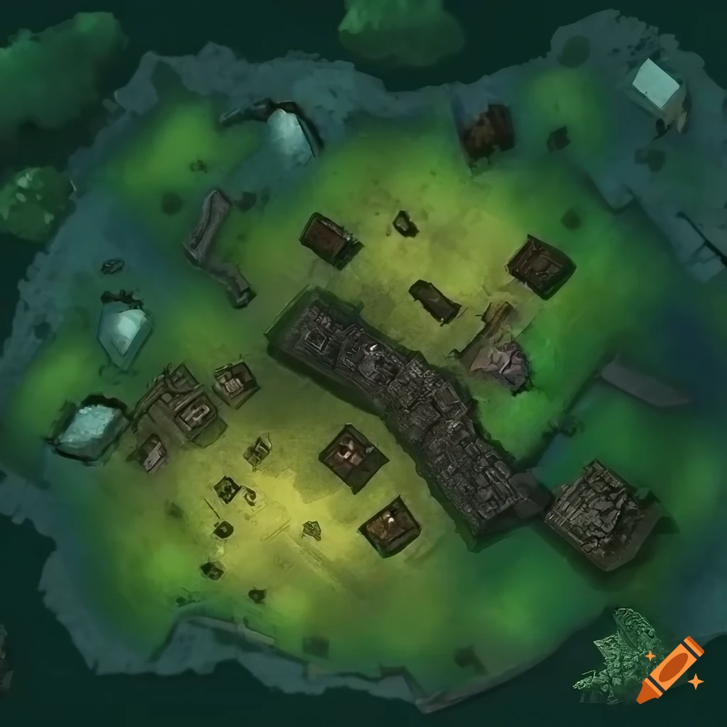 DnD, 5th edition, square tiles, ruins, map, grid, swamp, rubble, mere ...