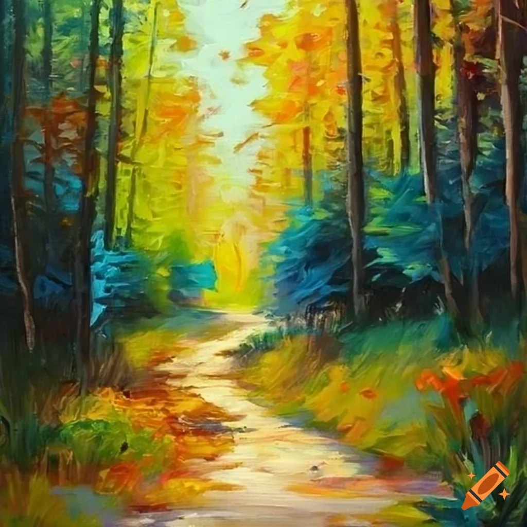 Path through a forest, oil painting