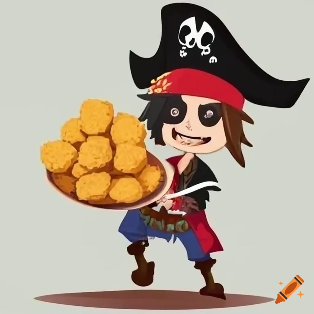 Pirate holding a plate of chicken nuggets on Craiyon