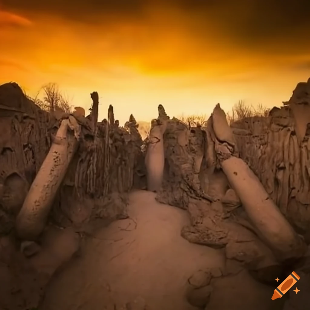 A clay battlefield with clods of earth and trenches