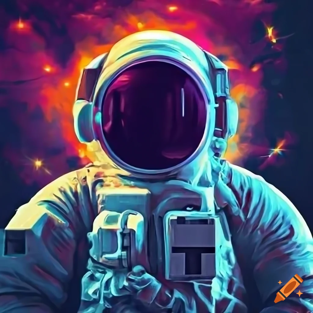 Astronaut listening to music in space vivid background surrealism