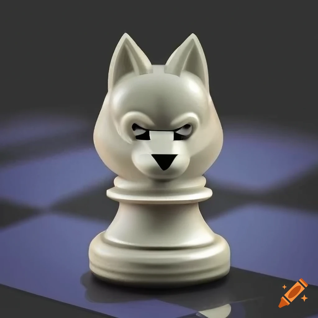 Pomeranian-husky chess pieces on chessboard