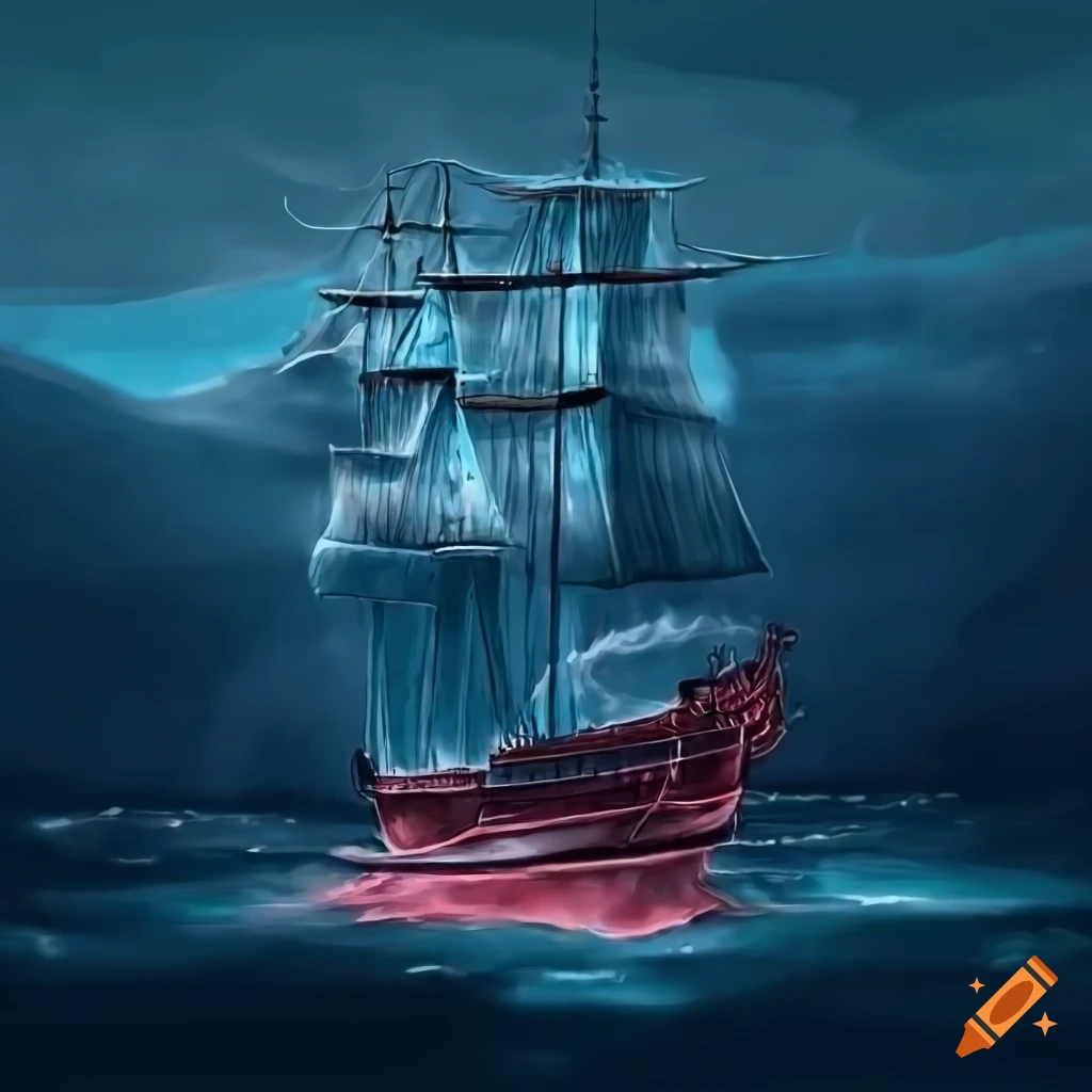 A ship on an icy ocean, in the style of graphic novel inspired ...