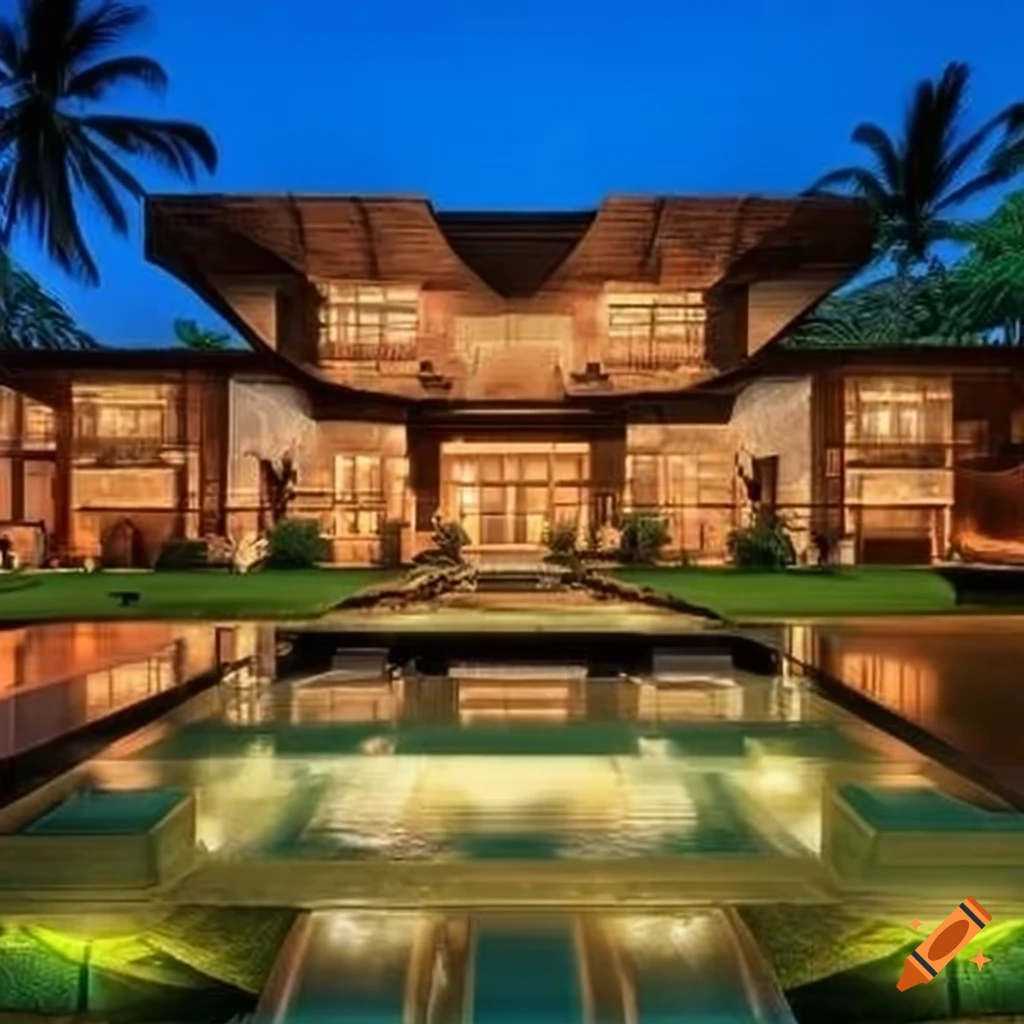 African modern tropical tribal inspired mega mansion
